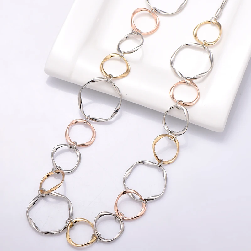 Long Simple Big Circle Chain Necklace Gold Silver Color Mix Elegant ...