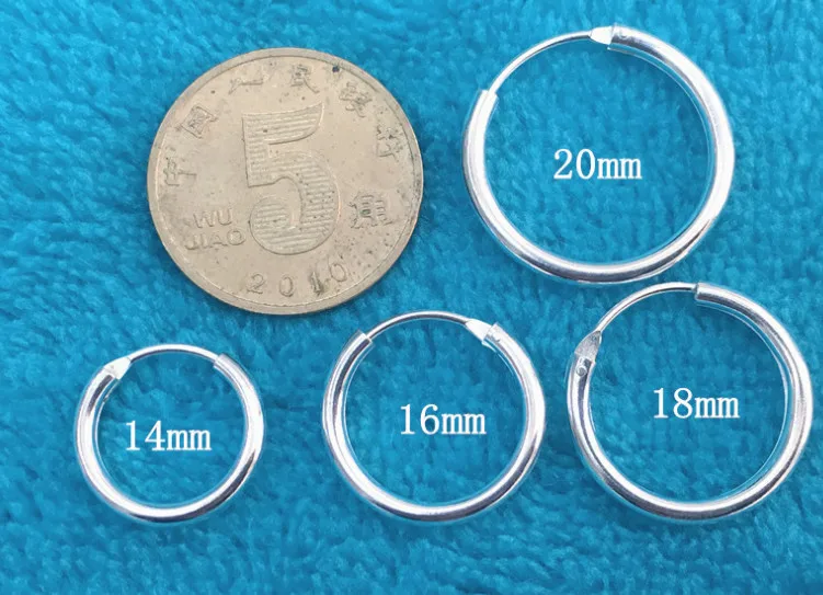 Wholesale 50Pairs 925 Sterling Silver Plain Hoop Earrings 14mm 16mm