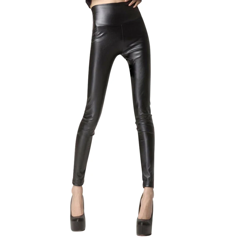 2018 Hot High Waist Pu Leather Leggings Sexy Skinny Black Leather Matt Black Leggins Ankle