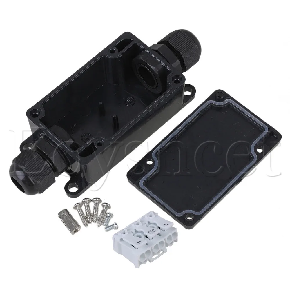 Waterproof Black IP65 P02 3 Terminal Outdoor 2 Cable Plastic Junction ...