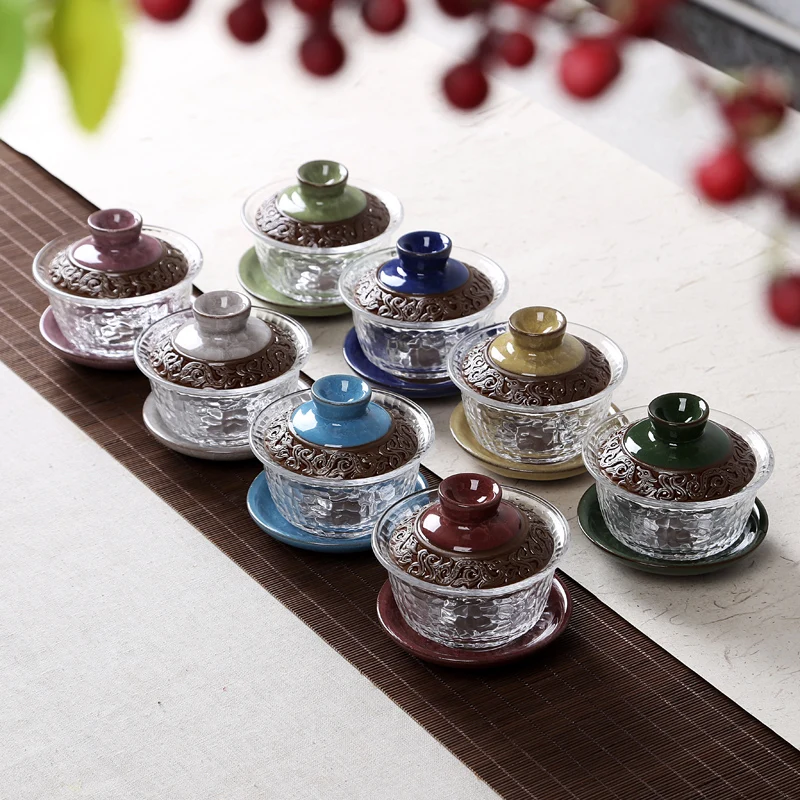 8 colors Glass gai wan tea set 180ML China kungfu Tea Sets Dehua gaiwan ...