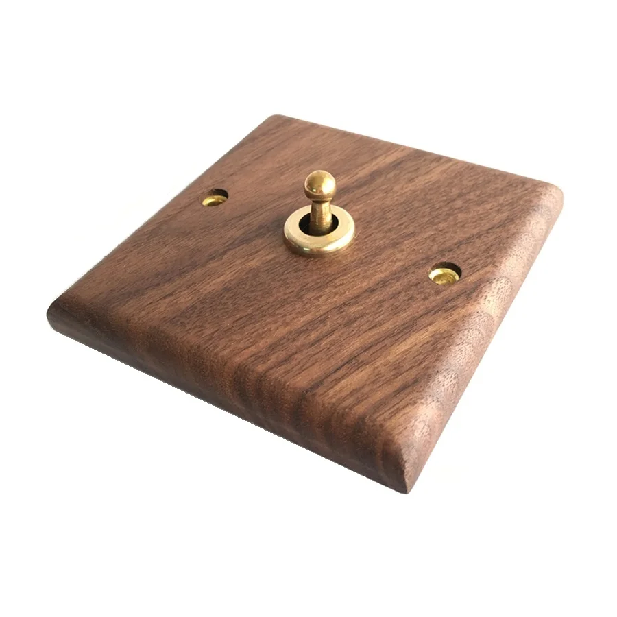 Walnut Wood Panel Brass Toggle Switch Antique Wooden Wall Switch ...
