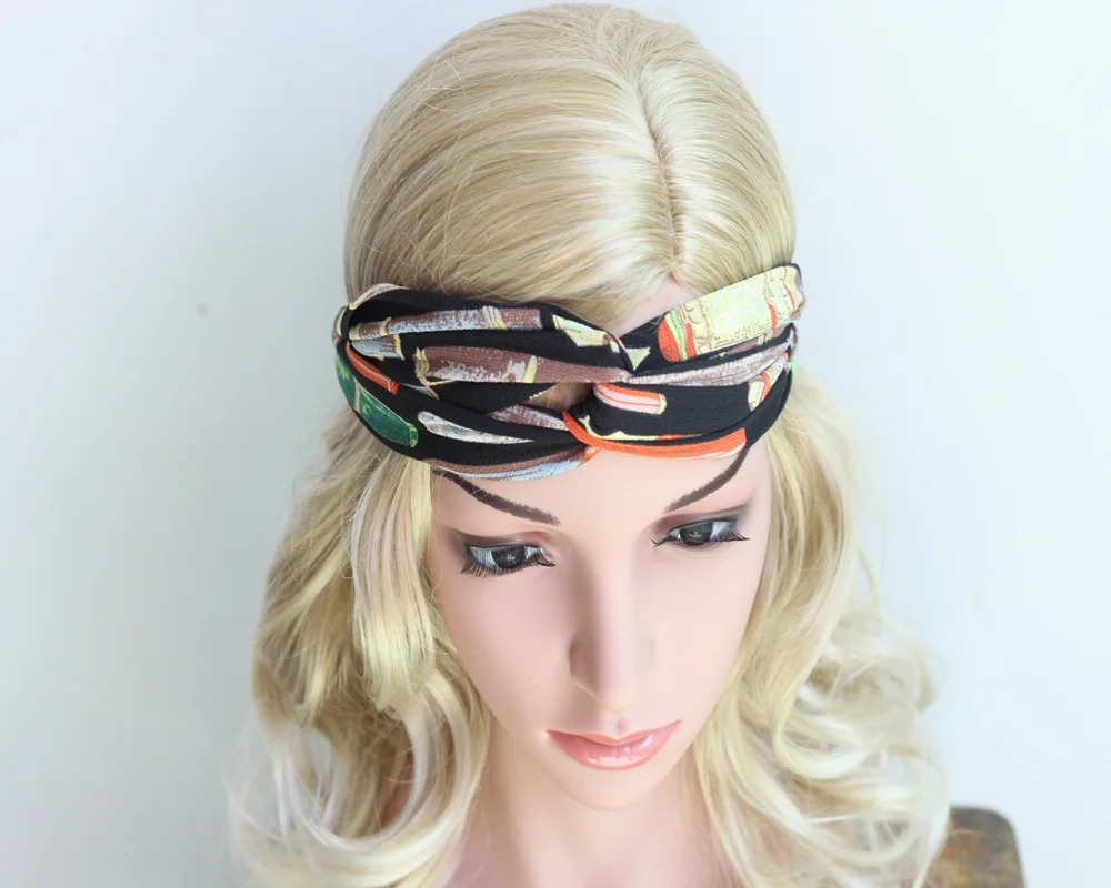 2016 New Cross Printing Pen Turban Headband Knot Headwrap Korean