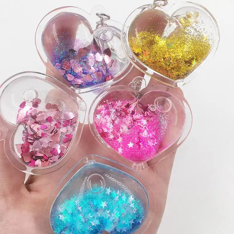 Heart Powder Moving Liquid Key Ring fantasy keychain Glitter Quicksand ...