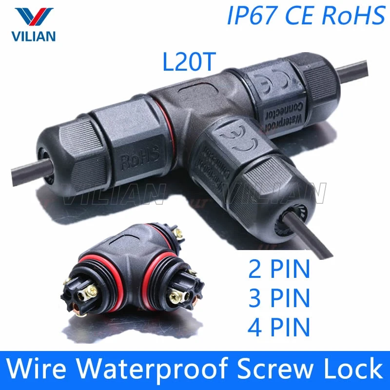 T Connector 3-way T Shape 2 Pin 3 Pin 4 Pin Ip67 Waterproof Connector ...