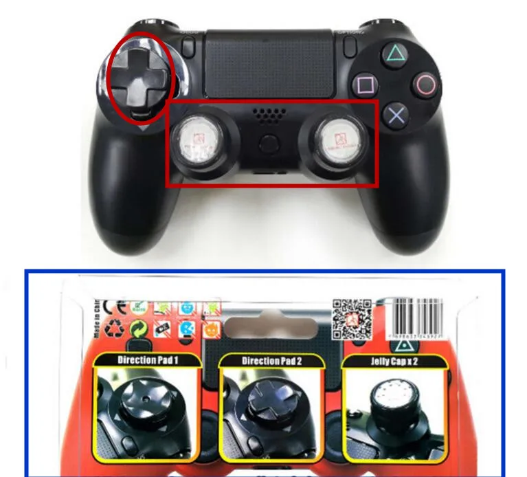 향상된 키트 Dpad D-PAD 방향 패드 버튼, 향상된 아날로그 엄지 스틱 커버 캡, 플레이스테이션 4 PS4 컨트롤러용 2 개