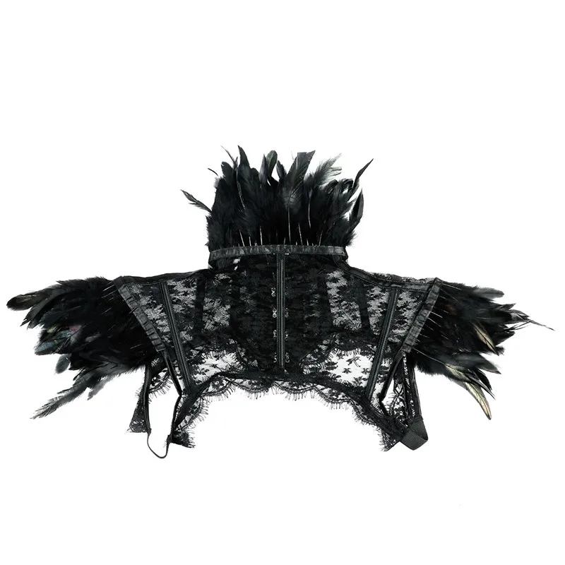 Women Retro Vintage Punk Gothic Feather Collar Shoulder Lace Cape ...