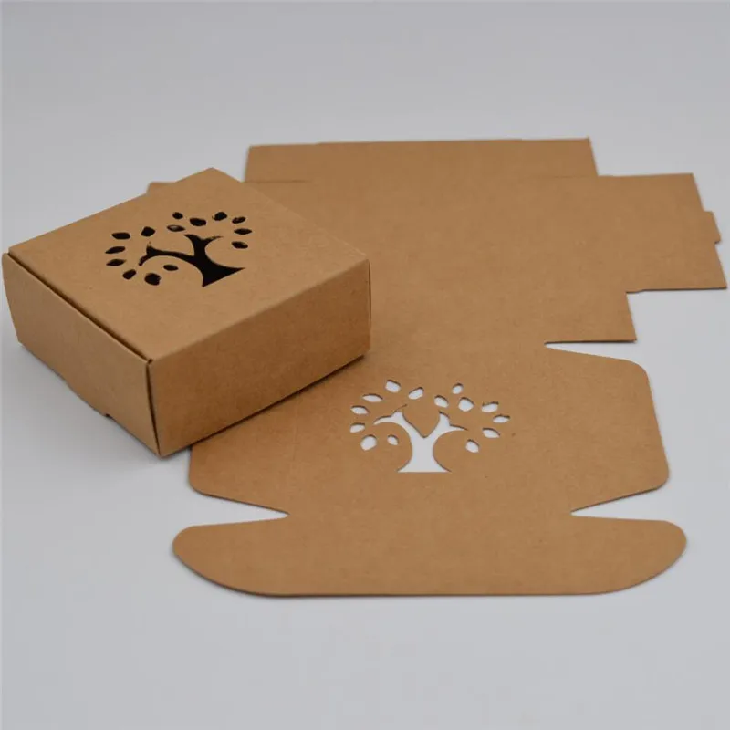 50Pcs Brown Square Kraft Paper Gift Boxes Packaging Heart/tree/apple ...
