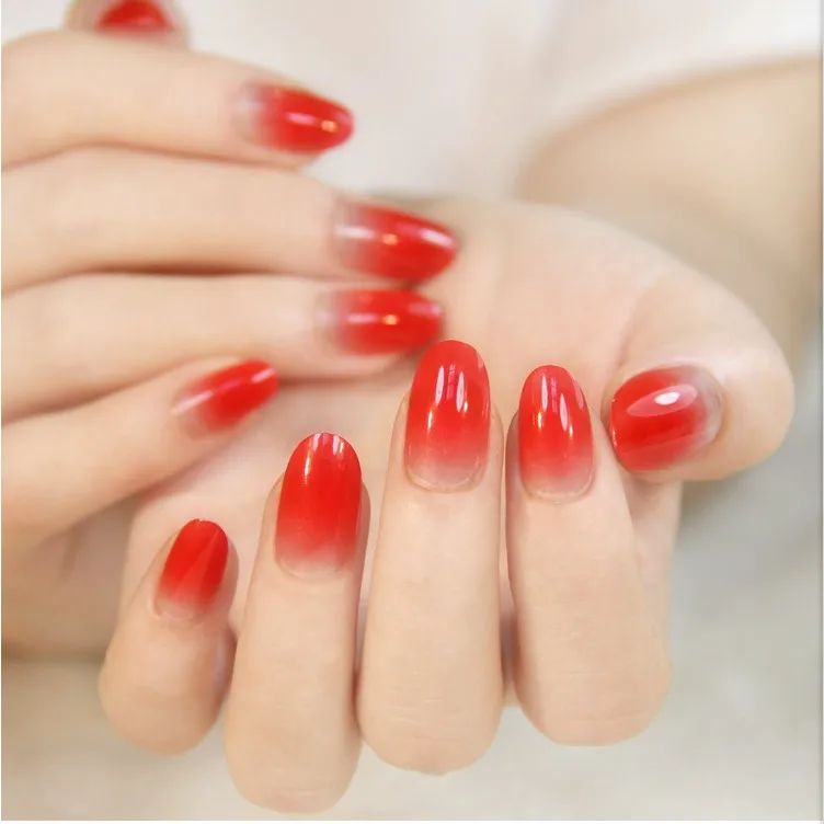 fake nails long red color artificial nails acrylic round shape display ...