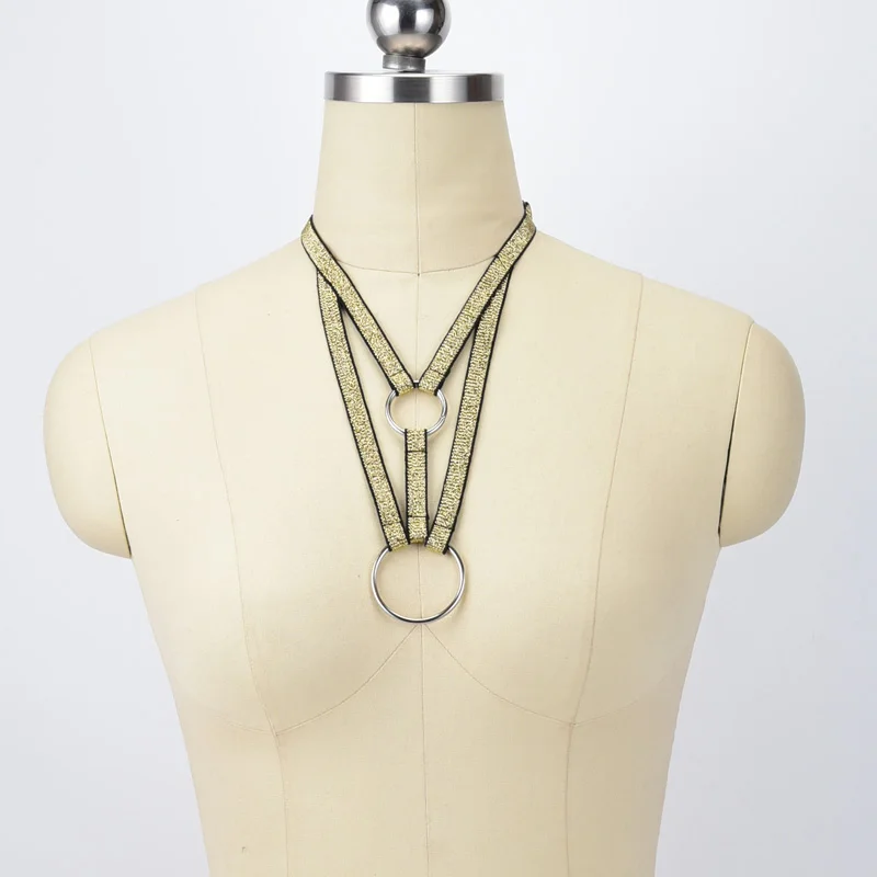 Gold-harness-Neck-O-Ring-Harness-Women-Fetish-Wear-Bondage-Harness ...