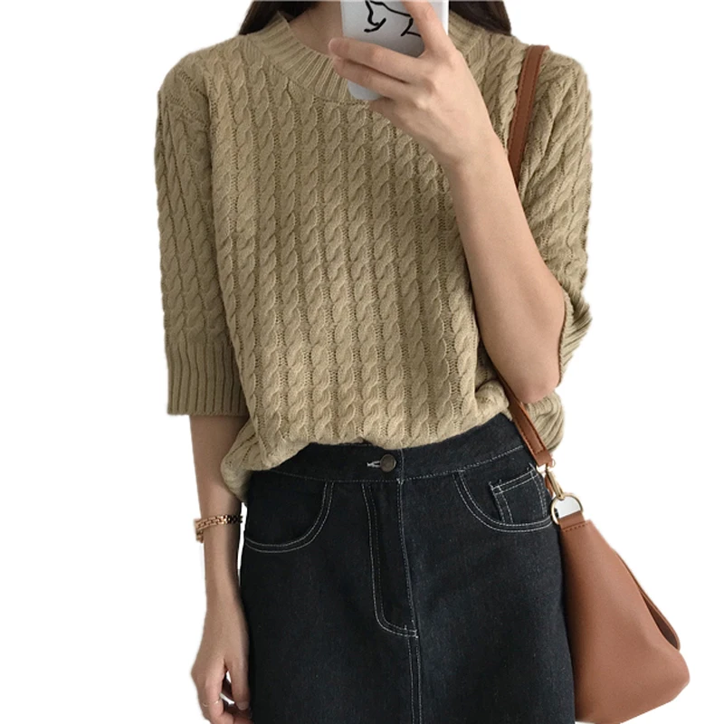 Casual Sweaters Women Winter Rib Half Sleeve Twisted Top 2019 Autumn ...