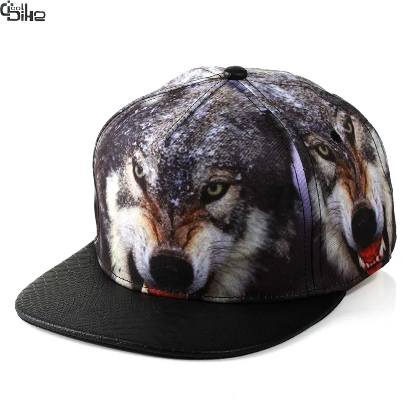 Cool 3D Wolf Flat Snapback Caps Unisex Baseball Hat Skateboard Cap ...