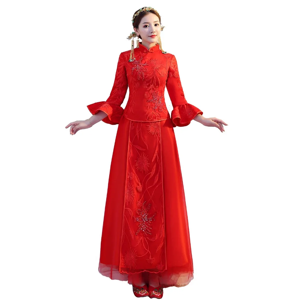 Shanghai Story Oriental Dress Red Embroidery Top + Skirt Chinese ...