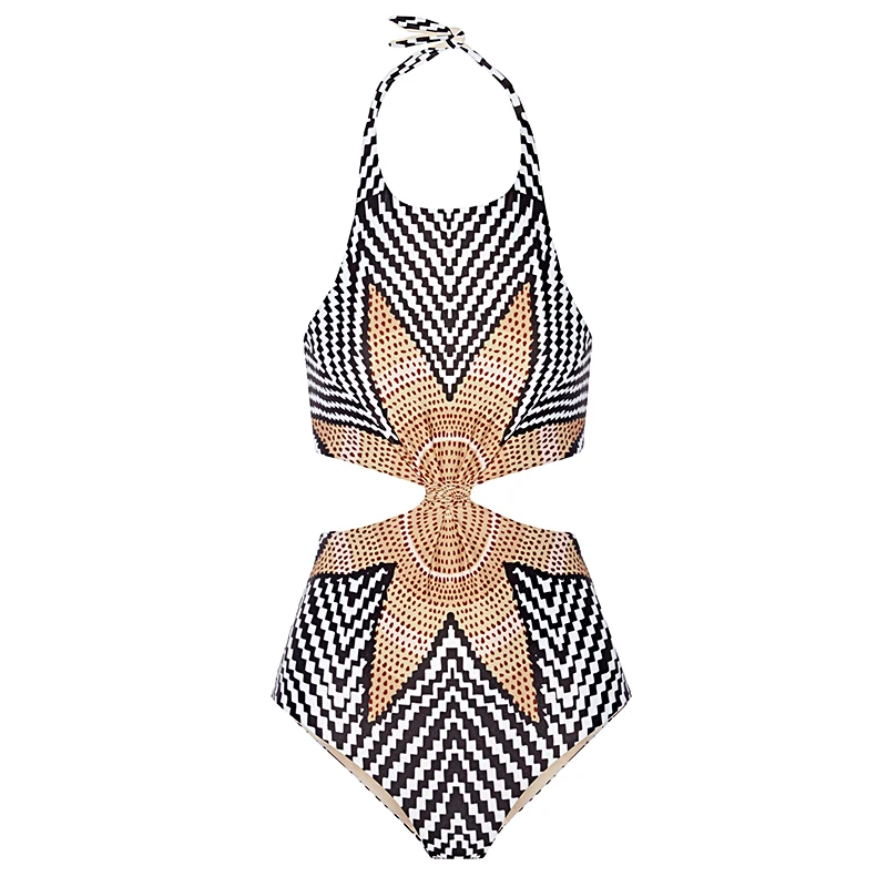 2019 NEW Sexy One Piece Swimwear Women Off Shoulder Swimsuit Print Grid ...