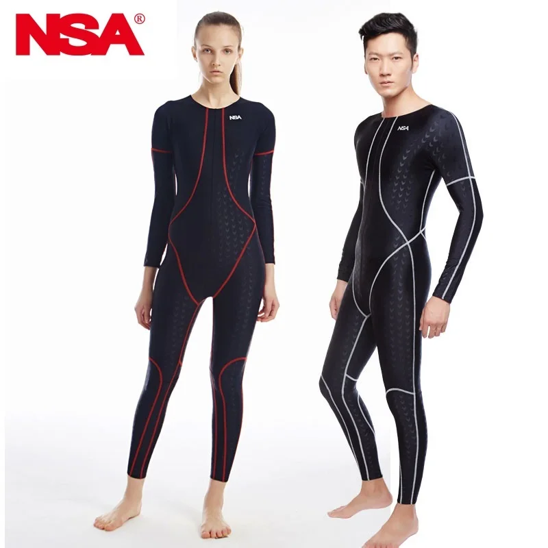 NSA Long Sleeve Swimwear Women men Professional One Piece Swimsuit Body ...
