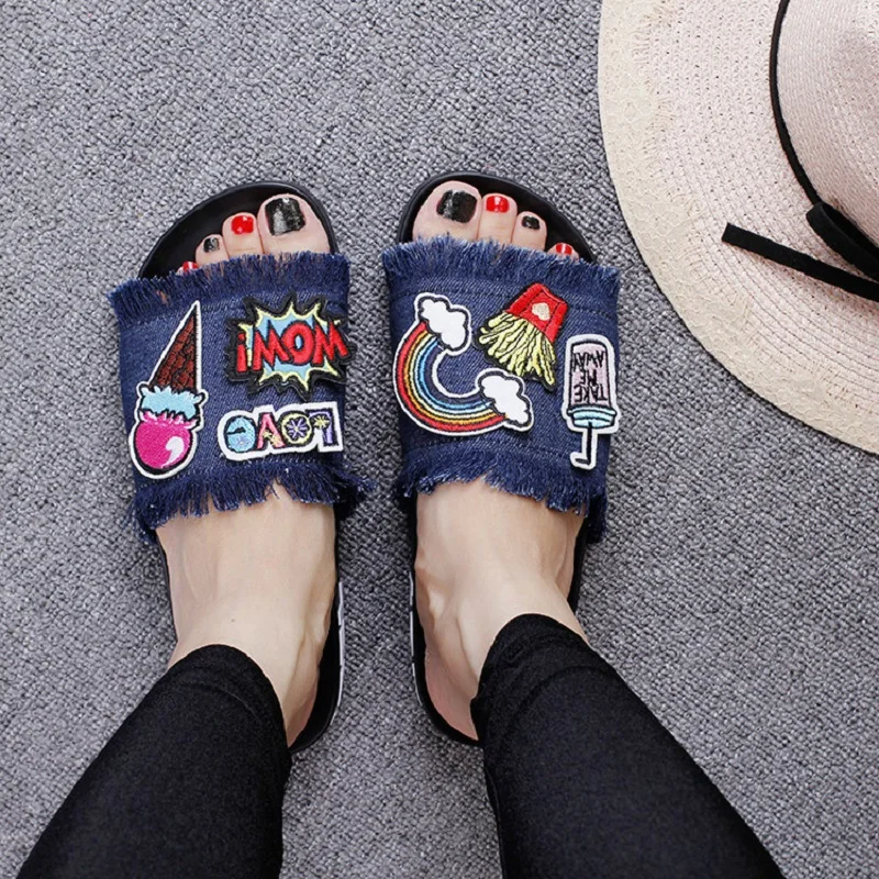 Cartoon Embroidery Patch Tassel Fashion Original New Outdoor Slippers ...