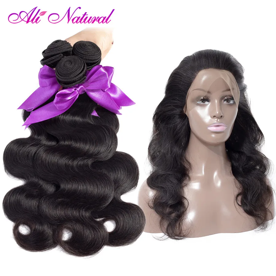 Ali Natural 100% Human Hair 360 Frontal with Bundles Brazilian Body ...