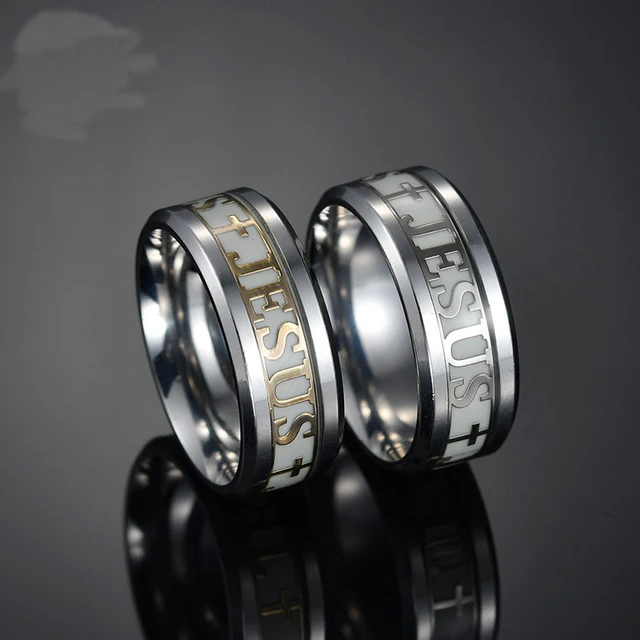 Luminous JESUS Cross Christ Ring Titanium Steel Glowing In The Dark ...
