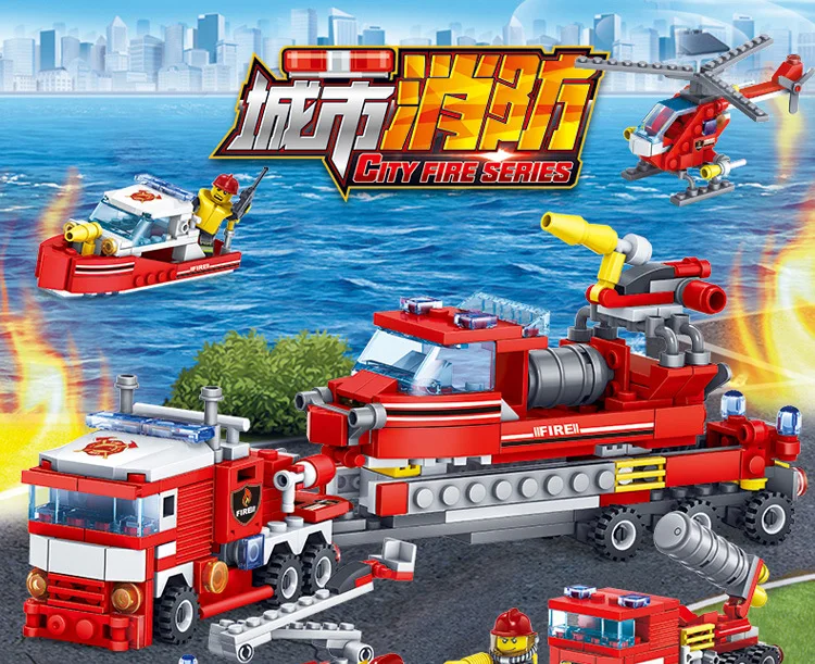 348pcs Fire Fighting 4in1 Trucks Car Helicopter Boat Building Blocks ...