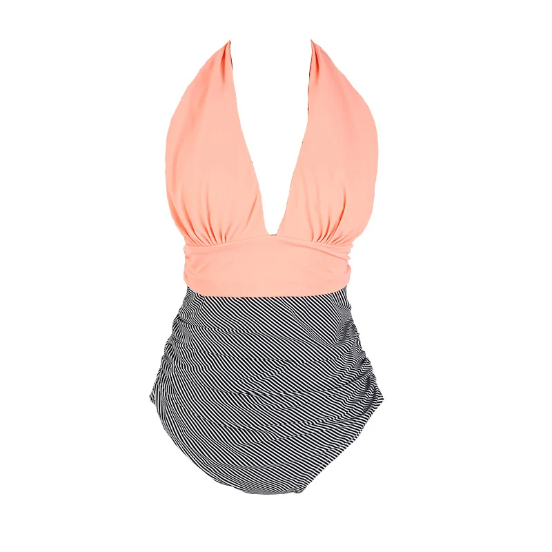 Women's One Piece Backless Halter Bikini Printed Swimwear Bathing Suit ...
