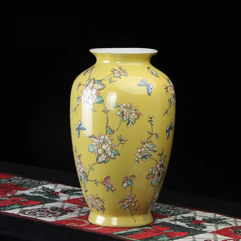 Top Hand Painted Pastel Yellow Ceramic Vase Ornaments Home Accessories ...