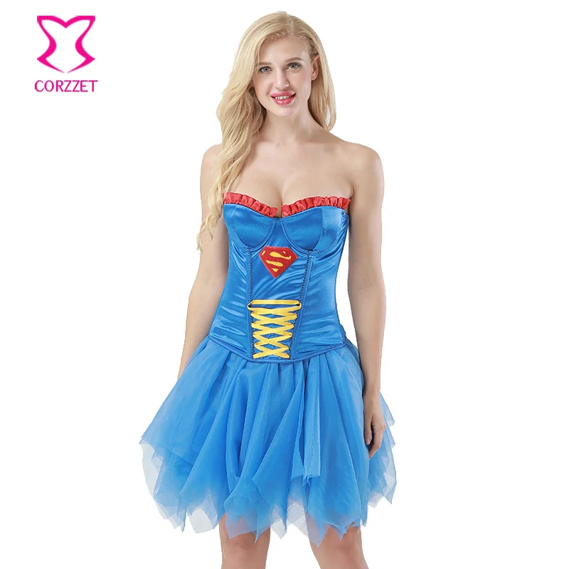 Sexy Supergirl Costume Anime Cosplay Women Superhero Corset Skirt Fancy