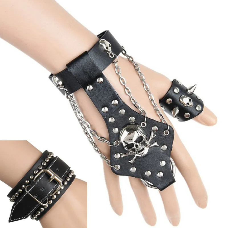Skull PU Leather Gloves Men Gothic Punk Cool Man Sexy Disco Dance Rock ...