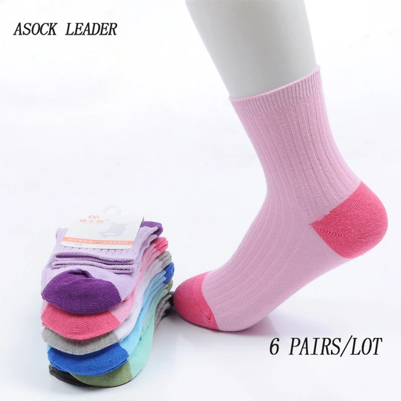 6 Pairs/Lot Spring&Summer New Cotton Girls Socks Candy Colors Durable ...