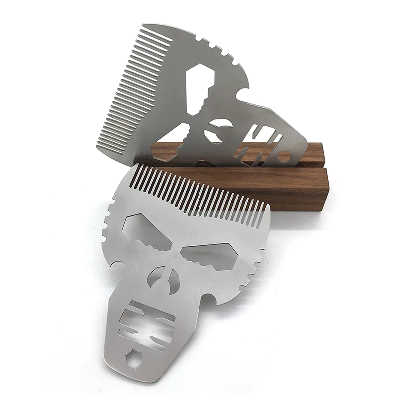 FH 10622 Customized Silver Skull Stainless Steel Metal Beard Comb|Combs ...