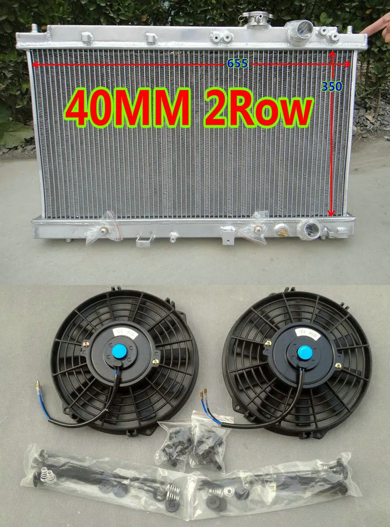 40mm Racing Aluminum Radiator & 2 Fans For 1994-2001 Honda Integra ...