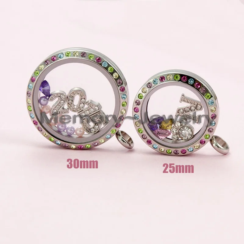 25mm 30mm multi color crystal locket!stainless steel twist waterproof ...