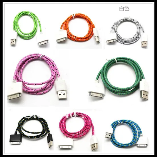 New Design! USB Braided Cable for iPhone 4 4s 1M 3ft Nylon Woven Data ...