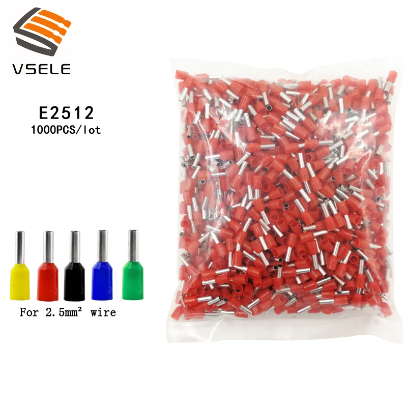 VSELE 1000PCS/lot E2512 2.5mm2 tube insulating terminals insulated ...
