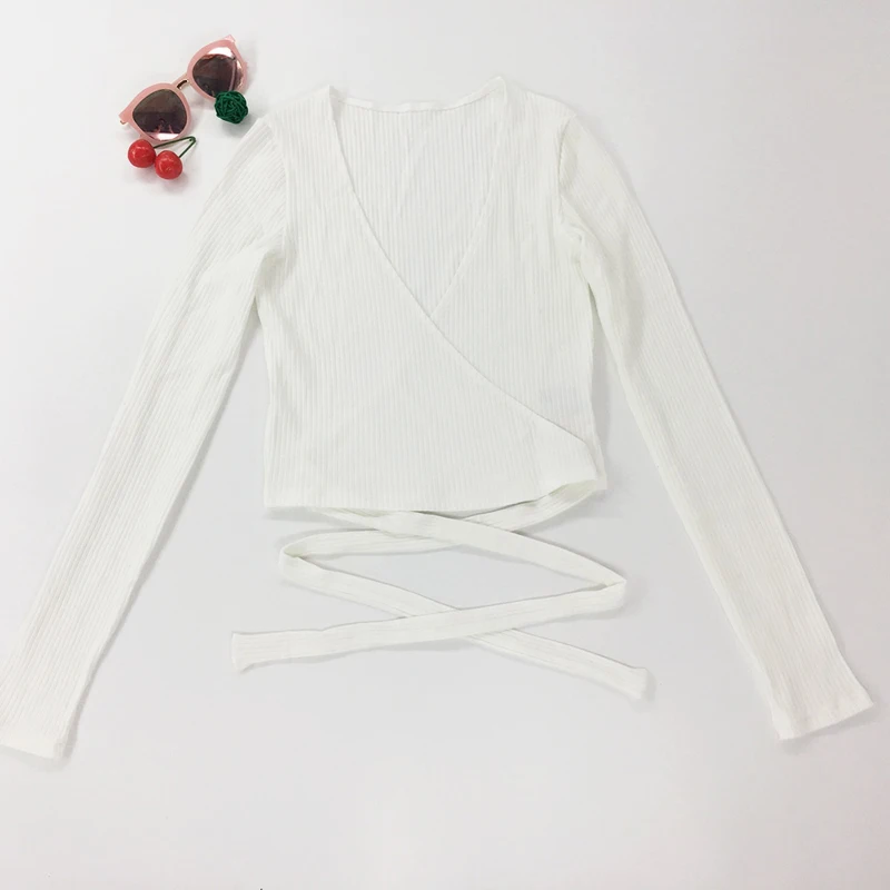 FREE SHIPPING Women Crop top V-neck Waist Drawstring Wrap Tee JKP254 ...