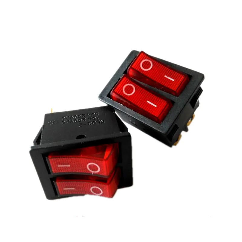 5PCS/lot KCD8 212 Double rocker switch 15A/250V Red with light on ...