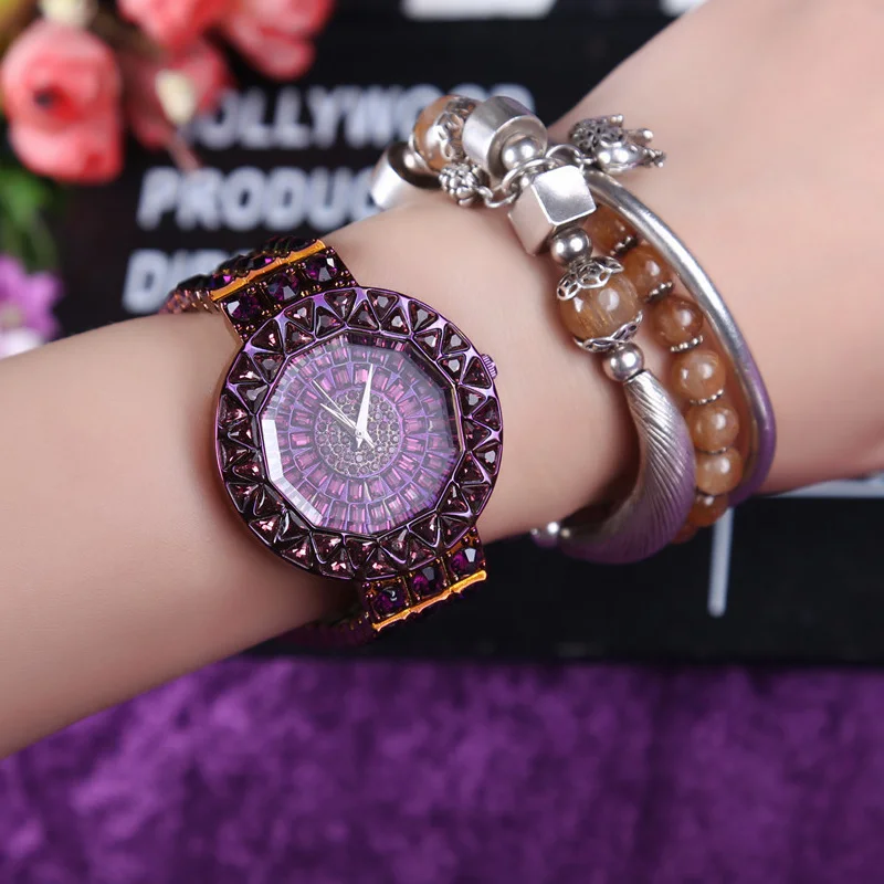 Women Luxury Purple Watch Rhombus Diamond encrusted Bracelet Wist ...