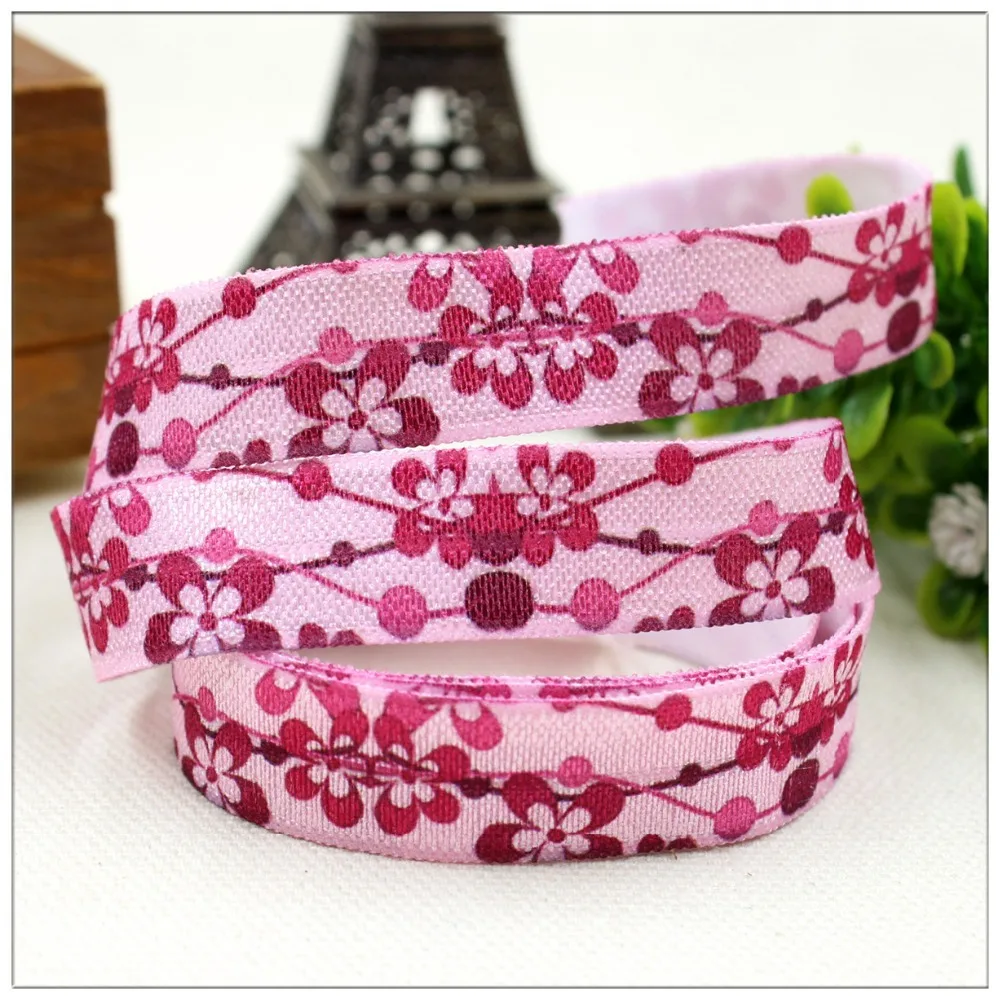 1571487 , width 16MM , Fold Over Elastic Ribbon Printed with flower ...