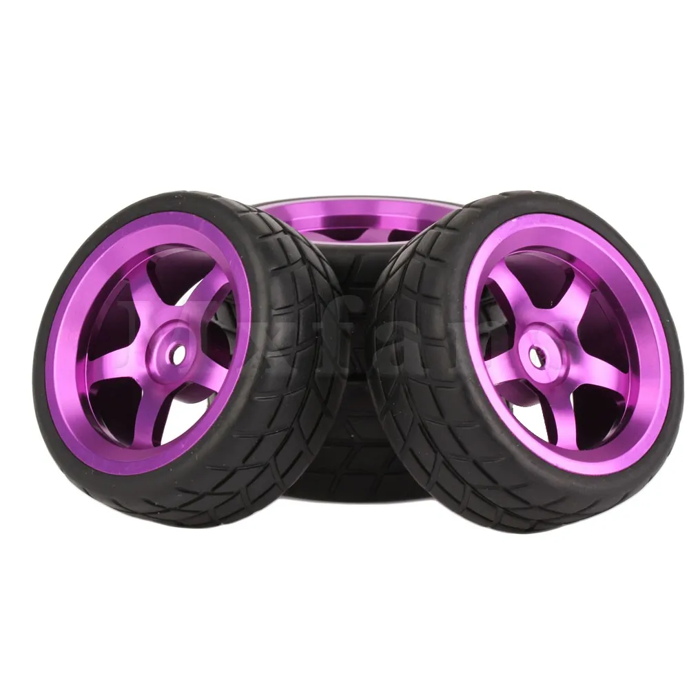Drift Car 4pcs Plating 5 Spoke Plastic Wheel Rims Rubber Tires For RC 1 ...