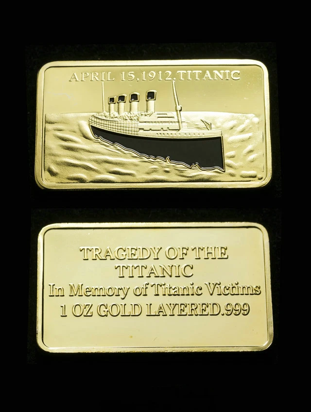 24k Gold Clad Bullion Bar In Memory Of Rms Titanic Victims 1OZ Gold ...