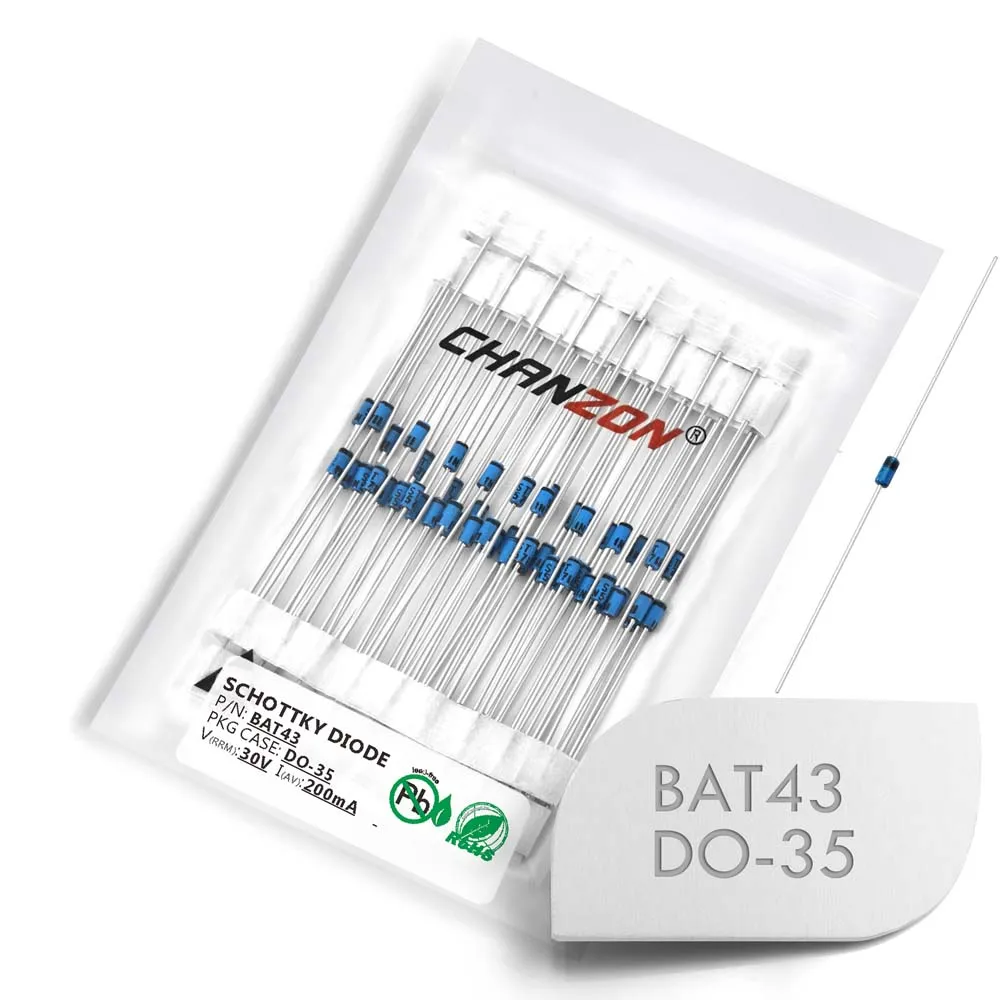 50-Pcs-BAT43-Schottky-Barrier-Rectifier-Diodes-200mA-30V-DO-35-DO-204AH ...
