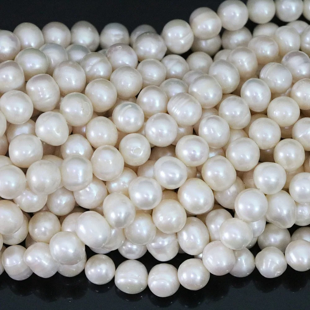 Natural Freshwater White Pearl 9 10mm Round Loose Beads Elegant