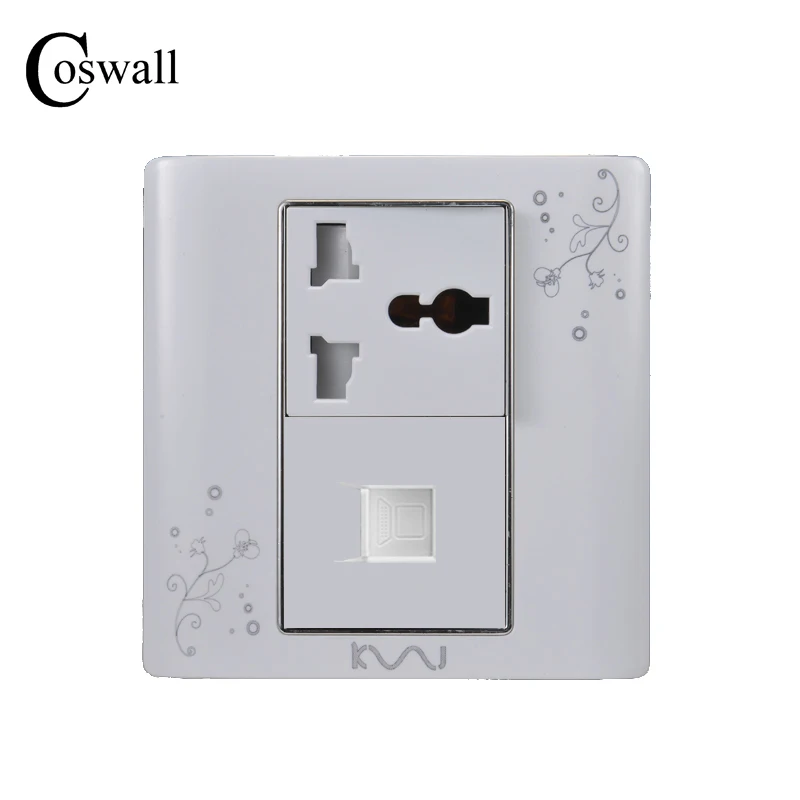 COSWALL Fashion Wall Universal 3 hole Power Outlet With RJ45 Data ...