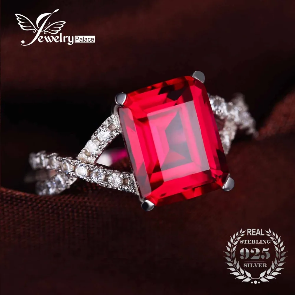 JewelryPalace 925 Sterling Silver Rings 4.6ct Red Created Ruby Promise ...