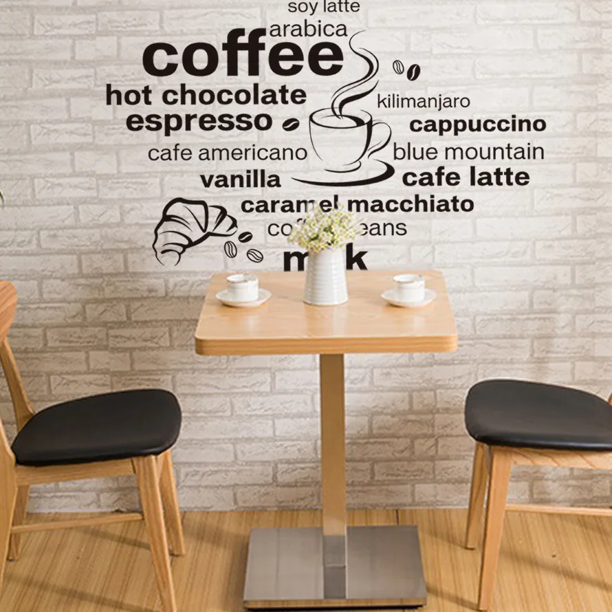 modern coffee chocolate words wall stickers decals home cafe restaurant ...
