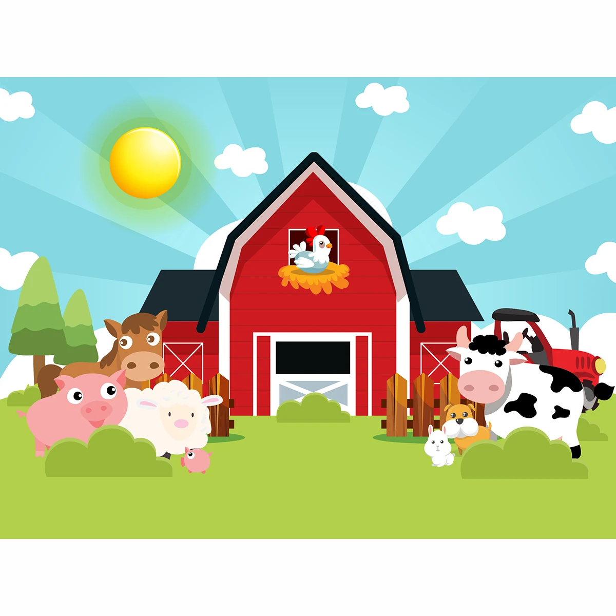 Red Barn With Animals