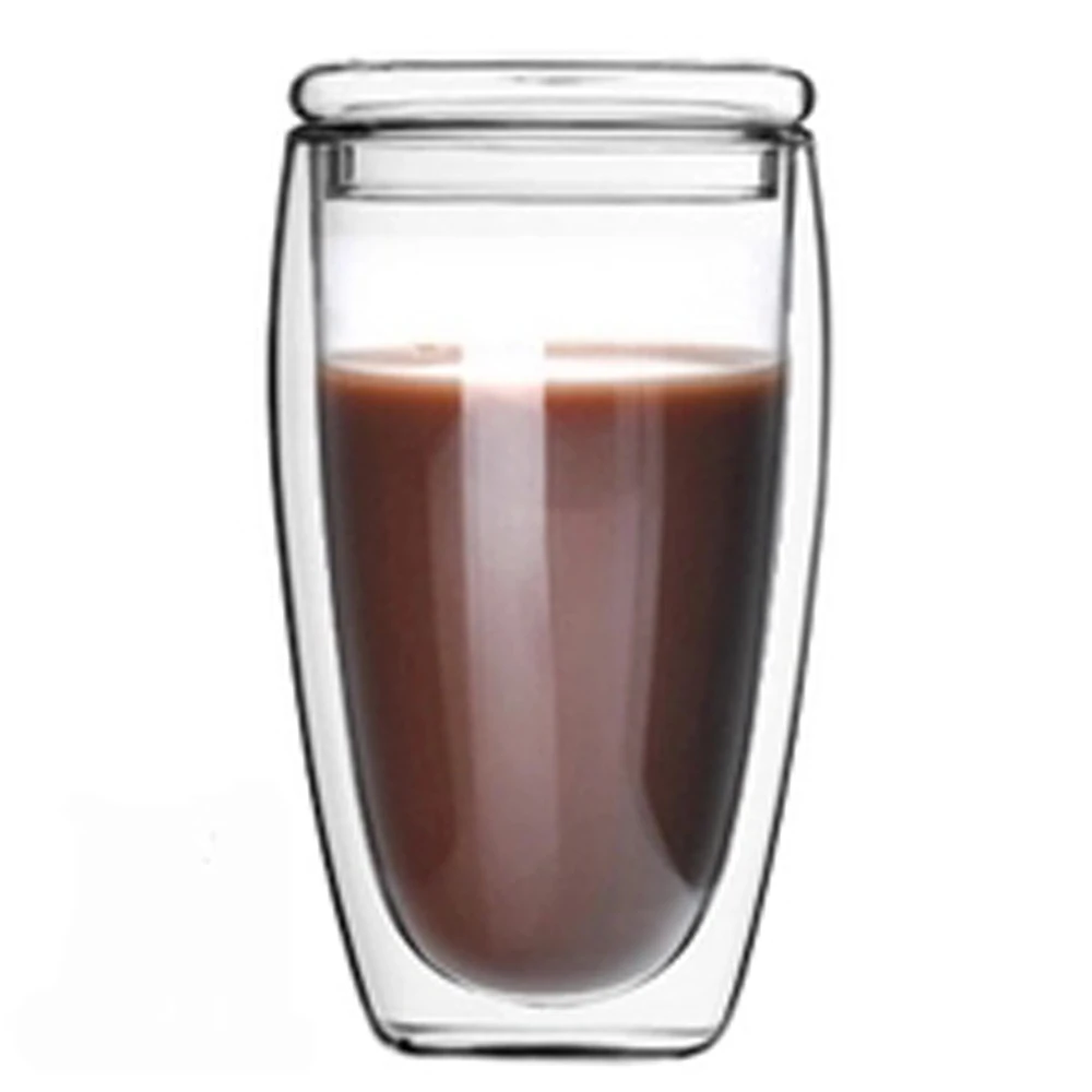 1pc 250 350 450 650ml Double Glass Juice Coffee Cup With Glass Lid Daily Drinkware Juice Mug