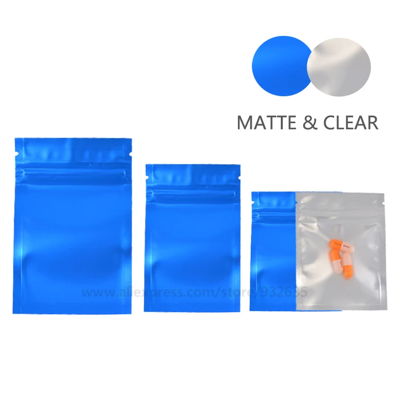 Matte Blue Pouches One Side Clear Zip Lock Foil Plastic Party Gift Bag ...