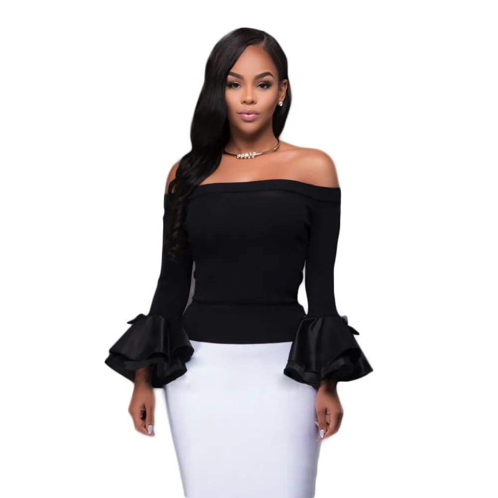 Ruffle Flare Sleeve Blouse Women 2017 Sexy Off Shoulder Blouse Shirt