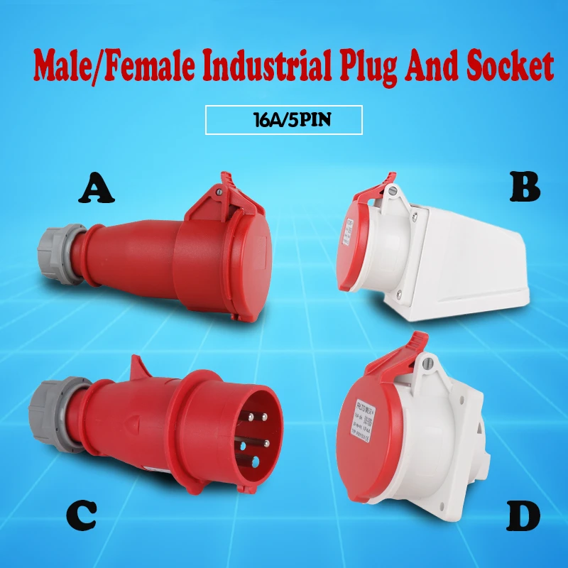 Male/Female Industrial Plug Socket 16 AMP 5 PIN three-phase ...