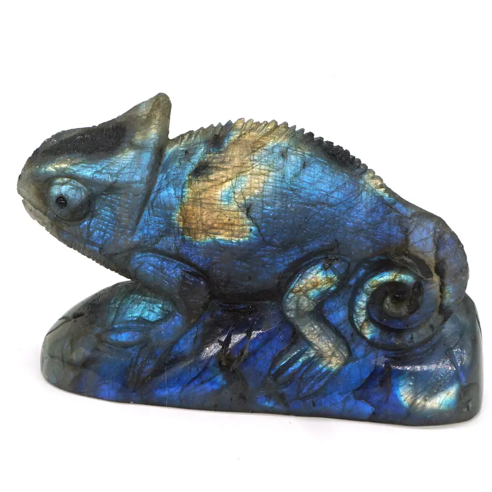 Chameleon Natural Gemstone Labradorite Lizard Carved Animal Statue Home ...